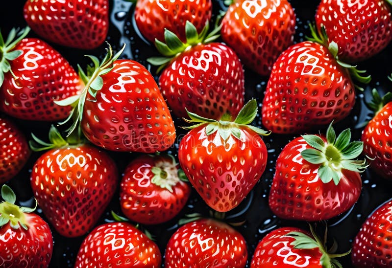 A Stack of Red Strawberries, a Seedless Fruit, on a Black Surface Stock ...