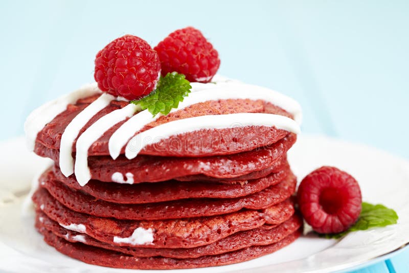 Stack of Red Velvet Pancakes Stock Photo - Image of chocolate ...