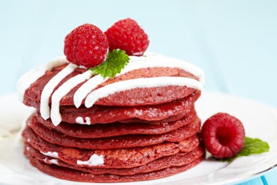 Stack of Red Velvet Pancakes Stock Photo - Image of chocolate ...