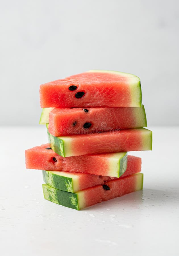 Stack of Red Watermelon Slices on White Background Stock Illustration ...