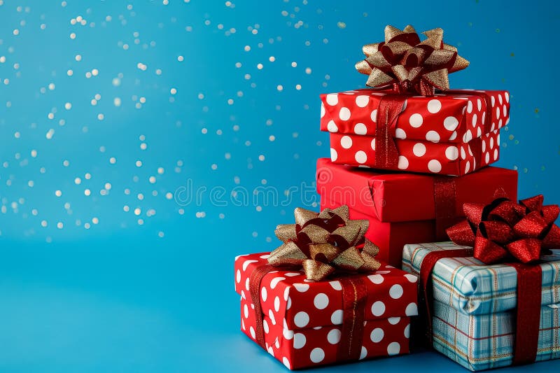 Stack of Red and White Boxes with Gold Bows on Top Stock Photo - Image ...