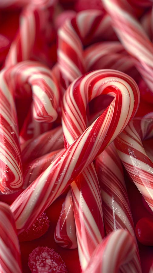 A Stack of Red and White Candy Canes on a Crimson Surface Stock Photo ...