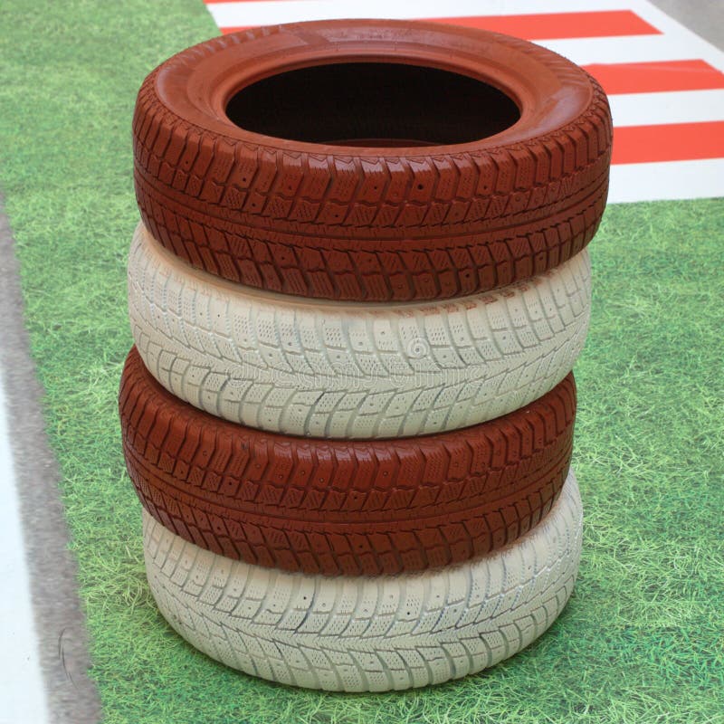 Stack of Red and White Tires Fencing Race Track Stock Image - Image of ...
