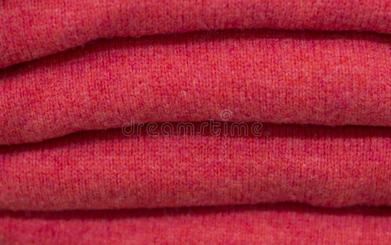 Stack of Red Woolen Knitted Sweaters Close-up, Texture, Background ...