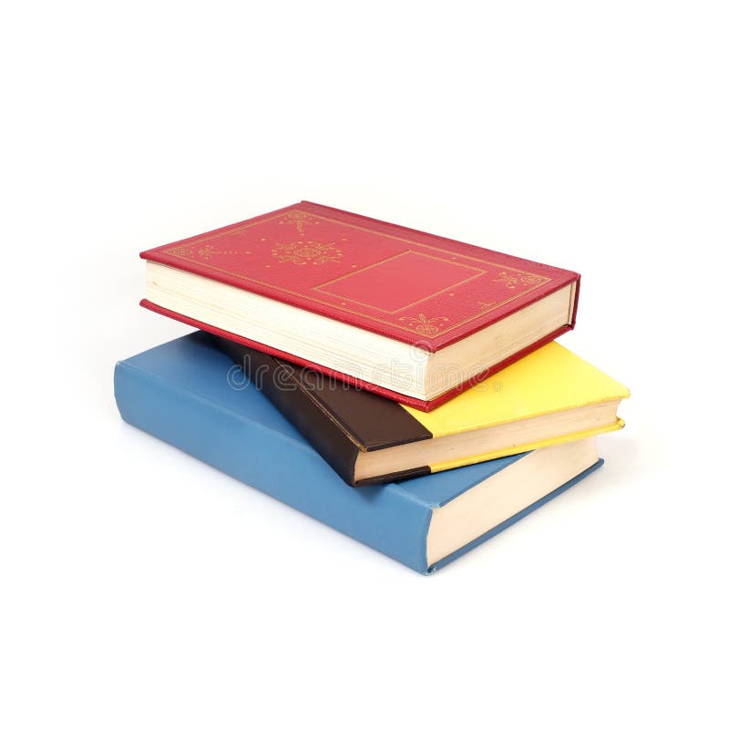 Stack of Red, Yellow and Blue Books in Colour Covers with White Sheets ...