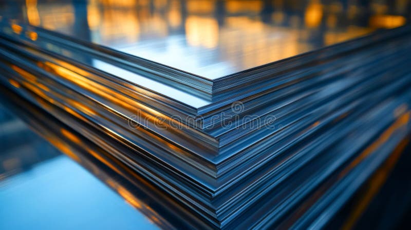 Stack of Reflective Metal Sheets with Warm Lighting Stock Illustration ...