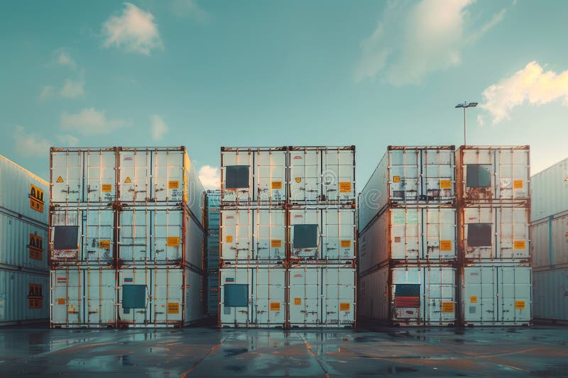 Stack of Refrigerated Shipping Containers in a Cargo Port, Highlighting ...