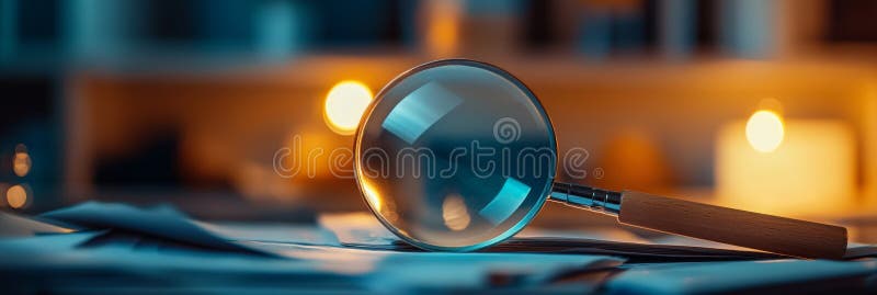 A Stack of Report Papers with a Magnifying Glass, Indicating Business ...