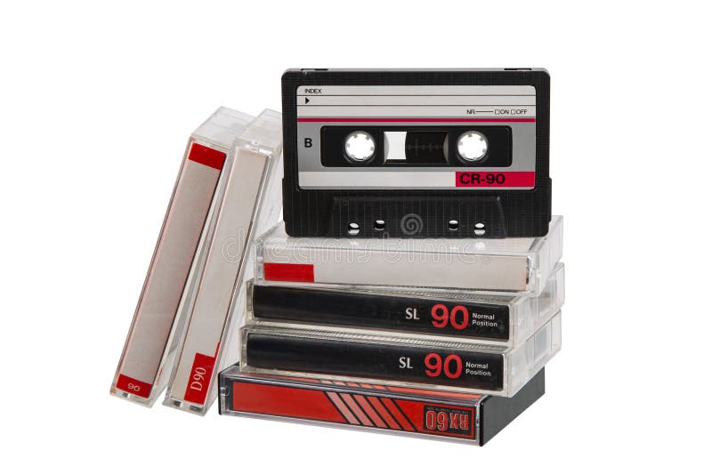 Stack of Retro Audio Cassette Tapes with One Positioned Upright ...