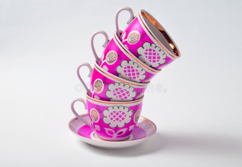 Stack of Retro Cups on a White Background. Stock Image - Image of ...