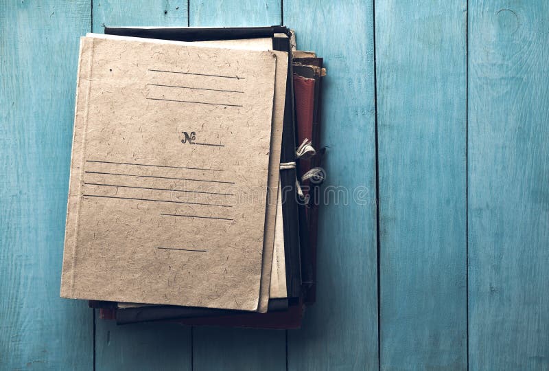 Set of Old Folders with Stack of Papers Stock Image - Image of antique ...