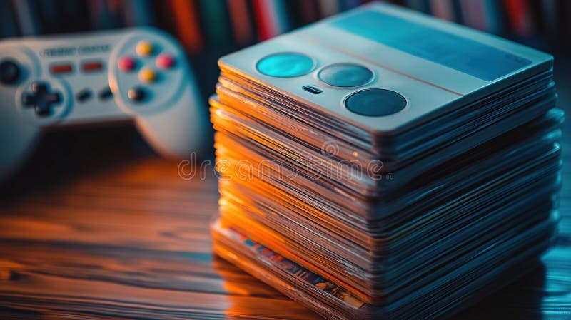 Stack of Retro Game Cartridges with Controller Stock Photo - Image of ...