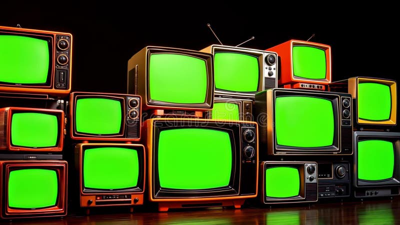 Stack of Retro TVs with Green Screen Displays Stock Footage - Video of ...