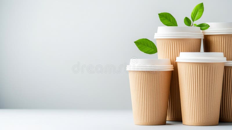Stack of Reusable Coffee Cups with Natural Elements for Sustainability ...