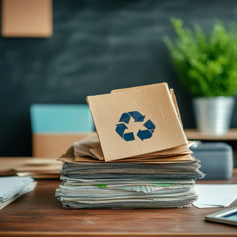Stack of Reusable Materials Including Paper, Glass, and Metal, with ...