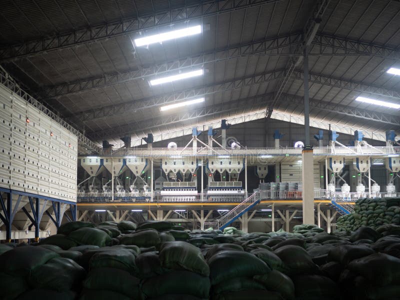 Stack of Rice Bran Bag in the Rice Milling Plant. Agricultural Product ...
