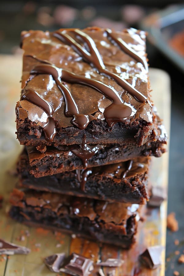 Stack Rich Gooey Chocolate Brownies Drizzled Topping Stock Photos ...