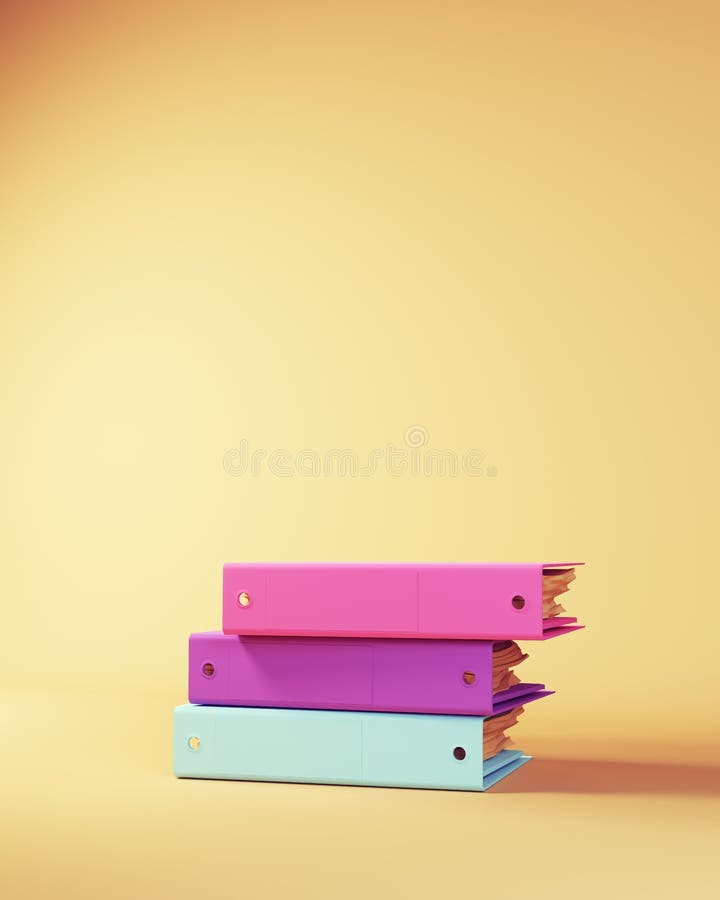 Stack of Ring Binder Documents in Pink Purple Blue Beige Studying Back ...