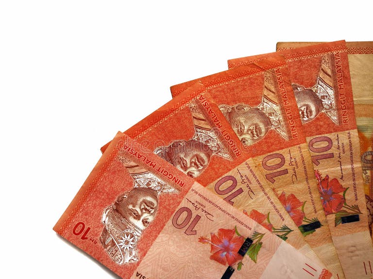Stack of Ringgit Malaysia Bank Note with Isolated White Background ...
