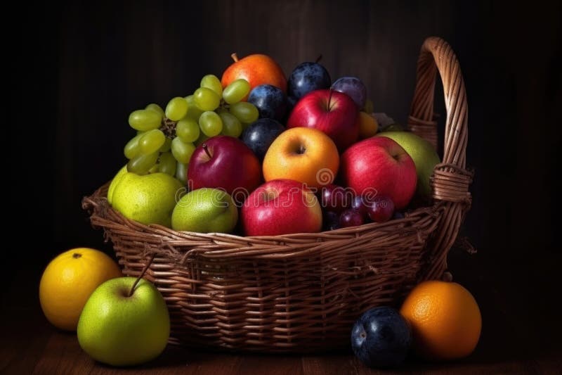 Stack of Ripe and Juicy Fruits in Basket Stock Illustration ...
