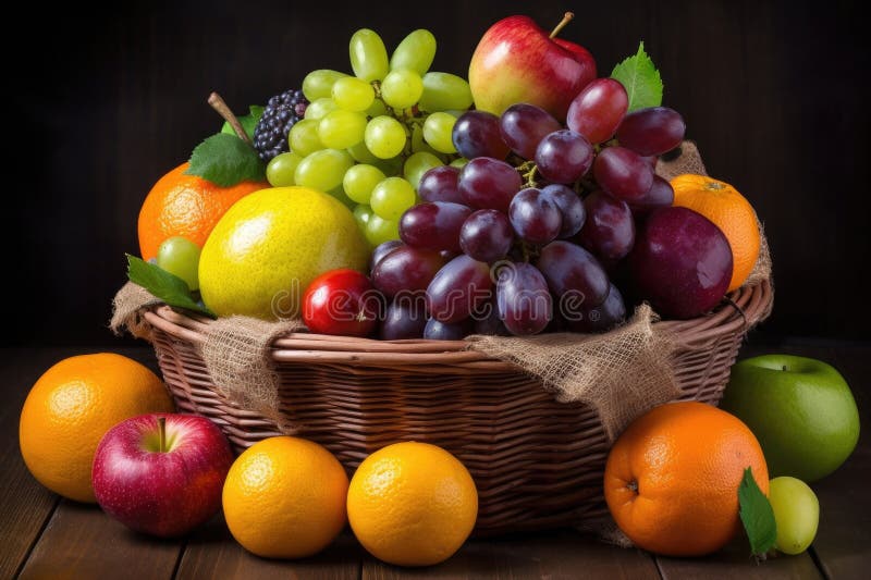 Stack of Ripe and Juicy Fruits in Basket Stock Illustration ...
