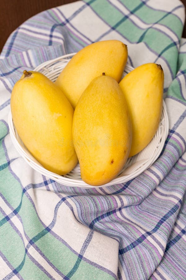 Stack of Ripe Mangoes Fruit on Wooden Table with Green Nature at Farm ...