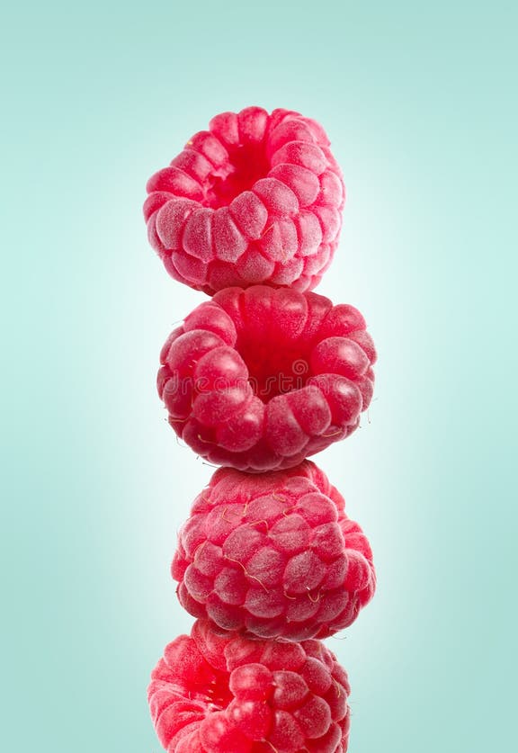Stack of Ripe Raspberries on Light Mint Background Stock Image - Image ...