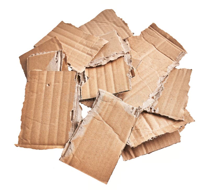 Stack of Ripped Pieces of Cardboard Material Over Isolated White ...