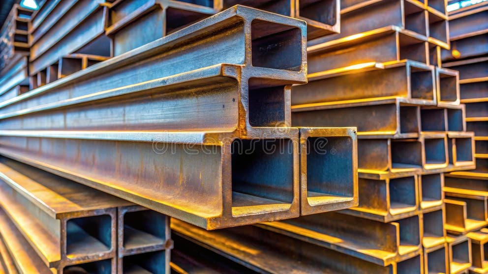 A Stack of Robust Steel I-beams Ready for Construction Projects ...