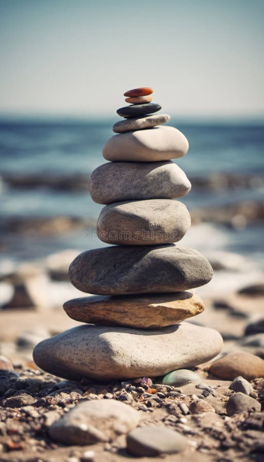 Stack of Rocks on Balance on a Beach Generative Ai Stock Illustration ...