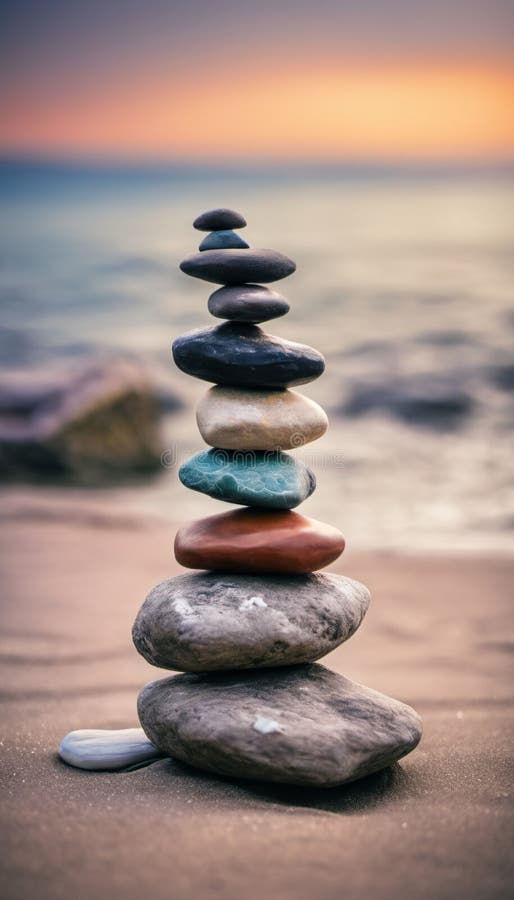 Stack of Rocks on Balance on a Beach Generative Ai Stock Illustration ...