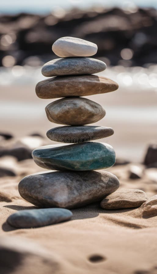 Stack of Rocks on Balance on a Beach Generative Ai Stock Illustration ...