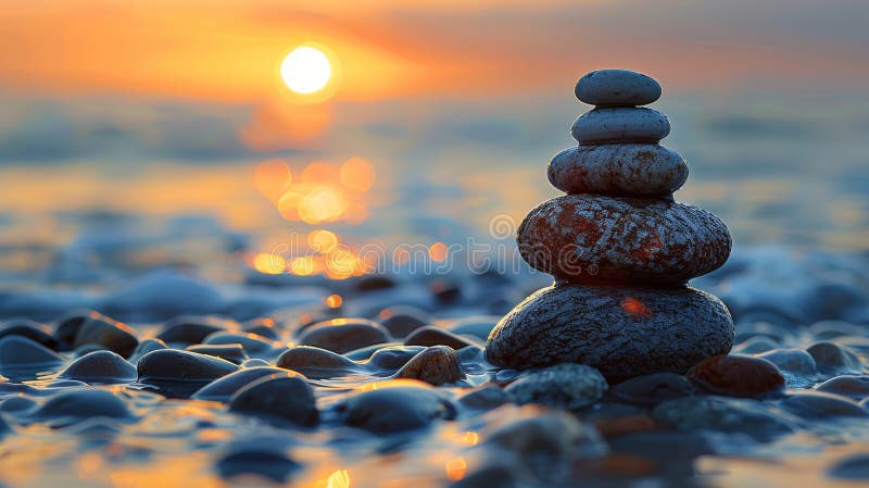 Stack of Rocks Balanced on Body of Water Stock Photo - Image of ...