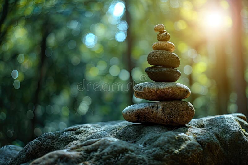 Stack of Rocks Balanced on a Forest Rock Stock Illustration ...