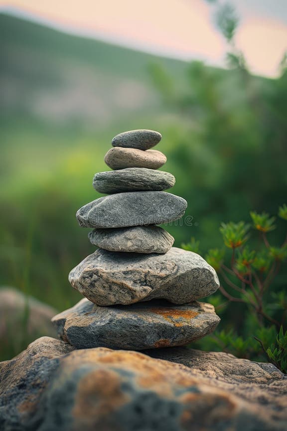 Stack of Rocks Balanced on a Rock Stock Illustration - Illustration of ...