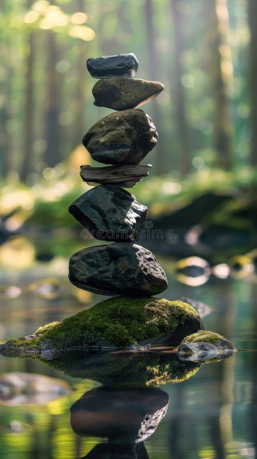 A Stack of Rocks is Balanced on Top of Each Other in a Forest Stock ...