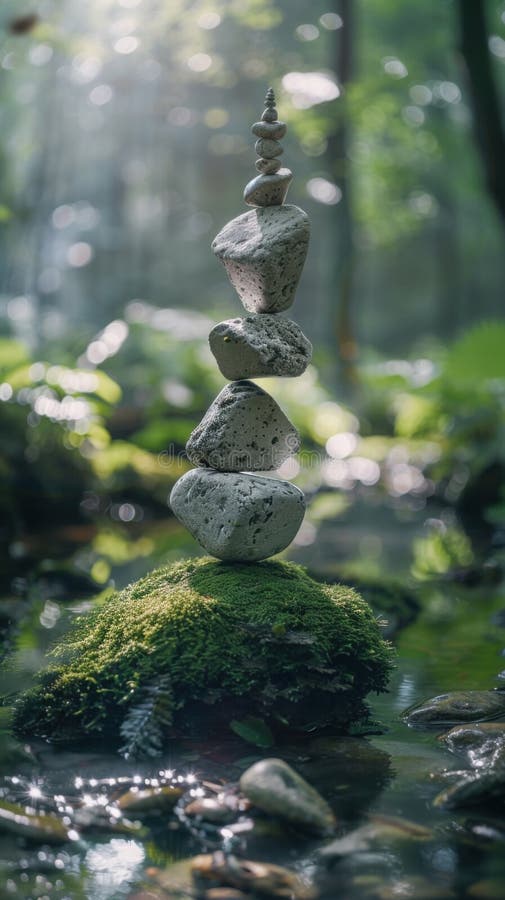 A Stack of Rocks is Balanced on Top of Each Other in a Forest Stock ...
