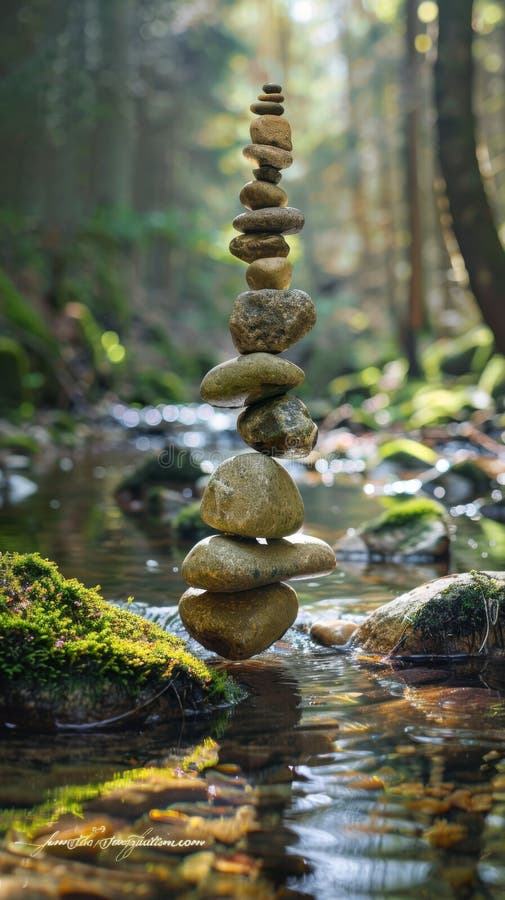 A Stack of Rocks is Balanced on Top of Each Other in a Forest Stock ...