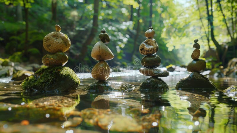 A Stack of Rocks is Balanced on Top of Each Other in a Forest Stock ...