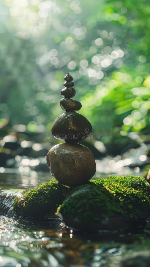 A Stack of Rocks is Balanced on Top of Each Other in a Forest Stock ...