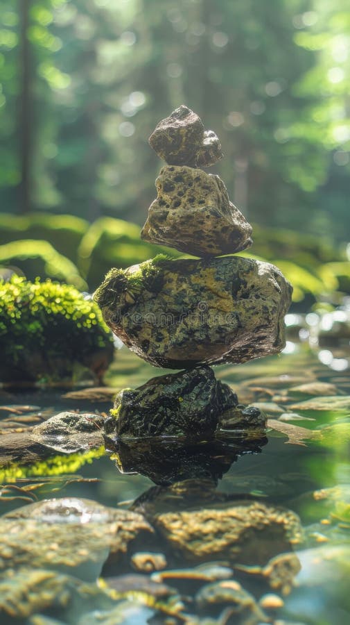 A Stack of Rocks is Balanced on Top of Each Other in a Forest Stock ...