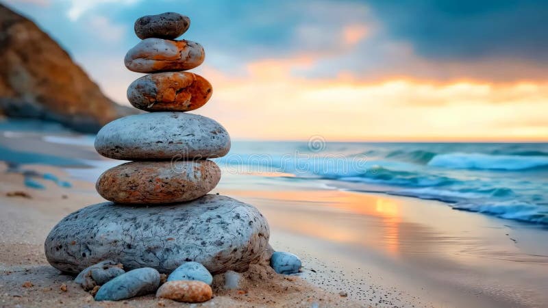 A Stack of Rocks on the Beach at Sunset Stock Video - Video of largest ...