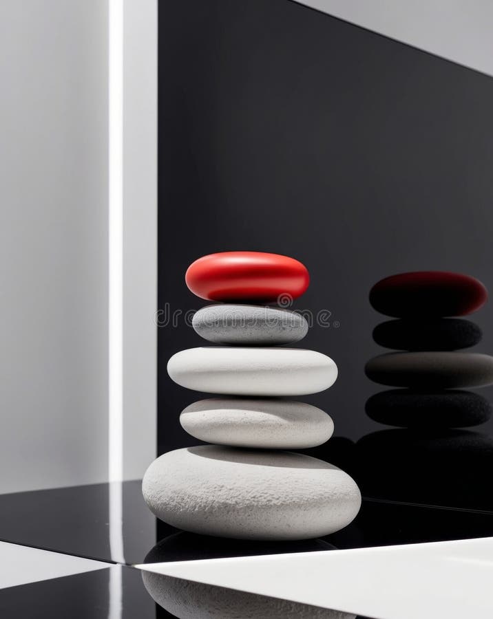 A Stack of Rocks on a Black Surface Red and Yellow Rocks Sit Atop ...