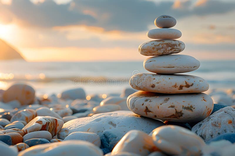 A Stack of Rocks on a Calm Beach Under the Sunlight Stock Image - Image ...