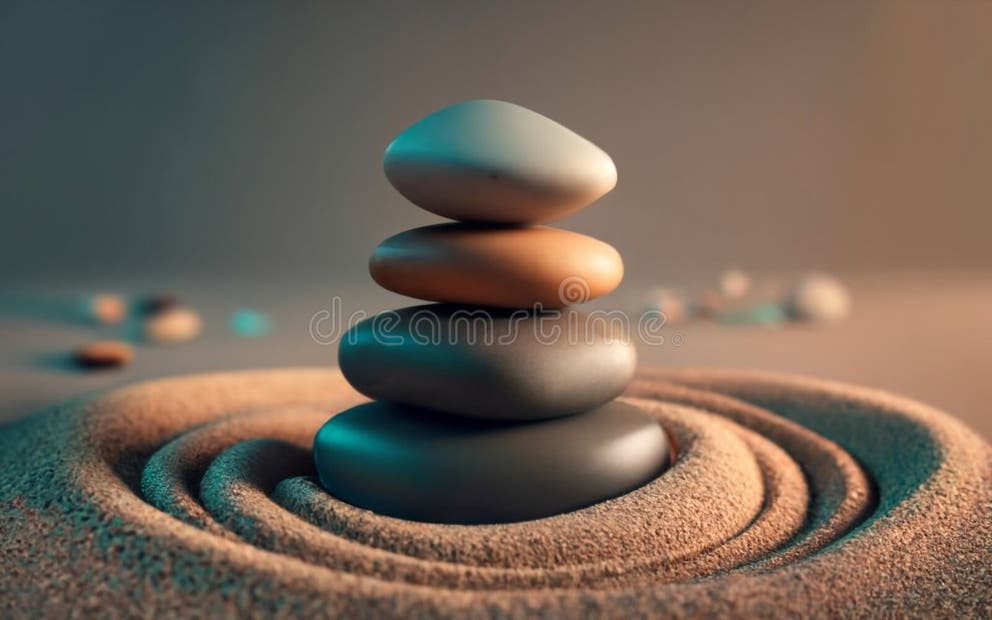Stack of Rocks in a Circle of Sand: a Symbol of Balance and Harmony ...