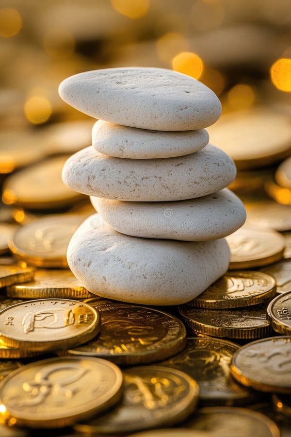 Stack of rocks on coins stock photo. Image of gold, pile - 380158010