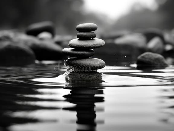 Stack of Rocks is Floating on Surface of Body of Water Stock Photo ...