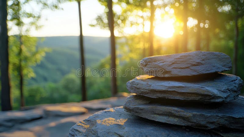 A Stack of Rocks in the Foreground with a Forest in the Background ...