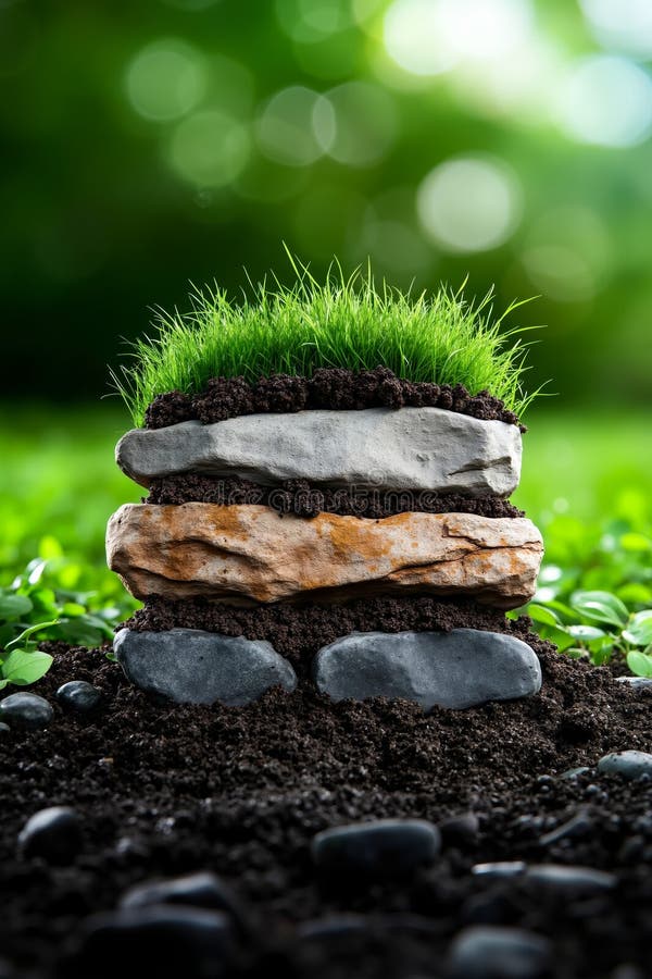 A Stack of Rocks with Grass Growing Out of Them in the Dirt Stock Photo ...