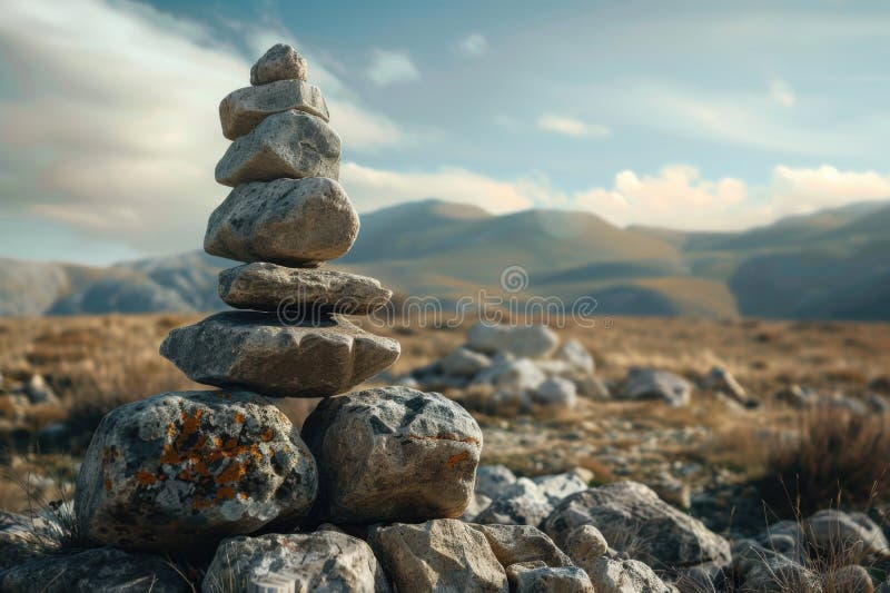 A Stack of Rocks on a Hillside. the Rocks are Piled on Top of Each ...